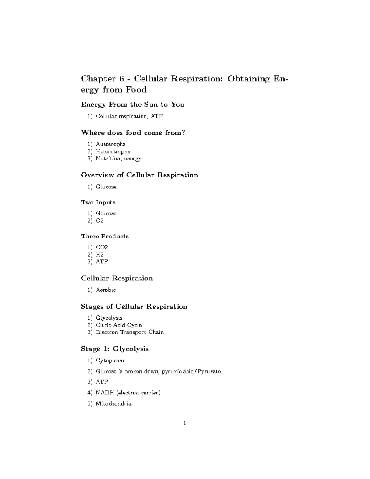 Chapter 6 - Cellular Respiration - Obtaining Energy from Food - Studocu