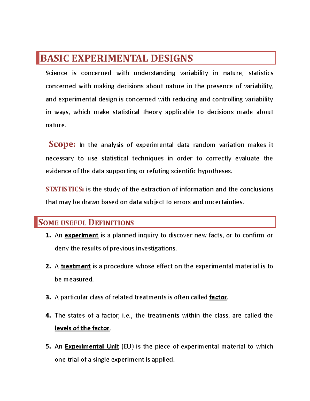 Week-9 Basic designs - Lecture notes 4 - BASIC EXPERIMENTAL DESIGNS ...