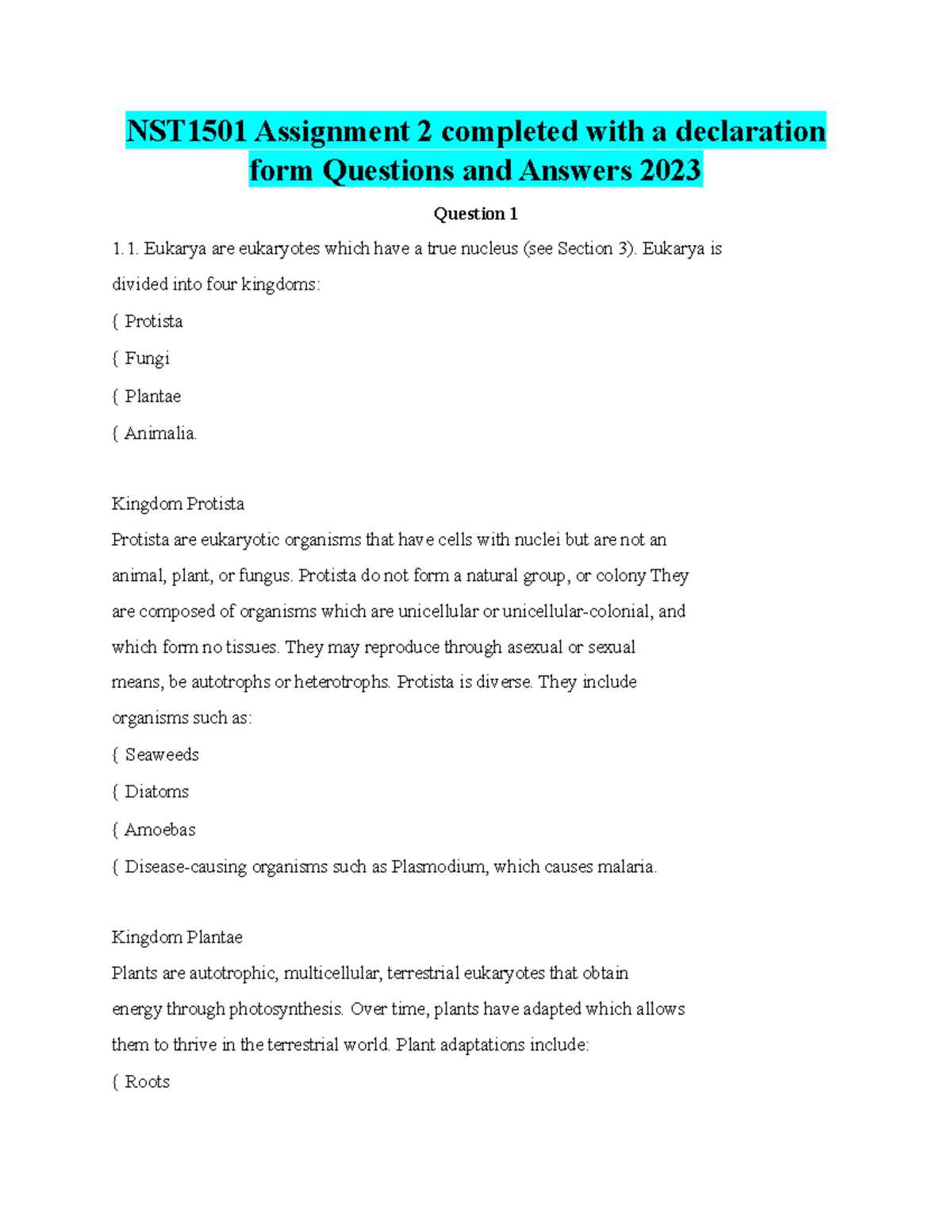 NST1501 Assignment 2 completed with a declaration form Questions and ...