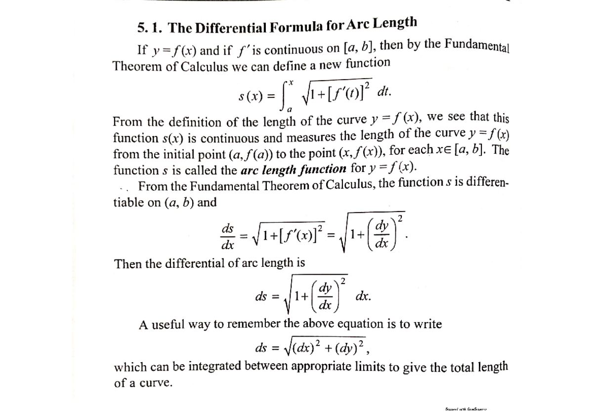 The differential formula for Arc Length - BSC Mathematics - Studocu