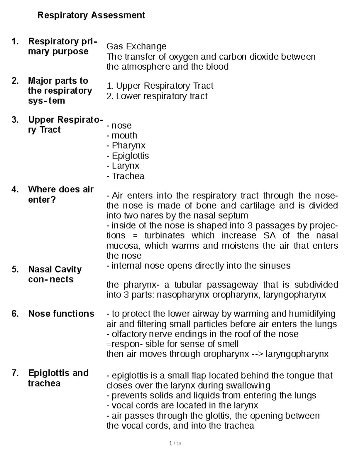 Respiratory Assessment - 1 / 19 Respiratory Assessment Respiratory pri ...