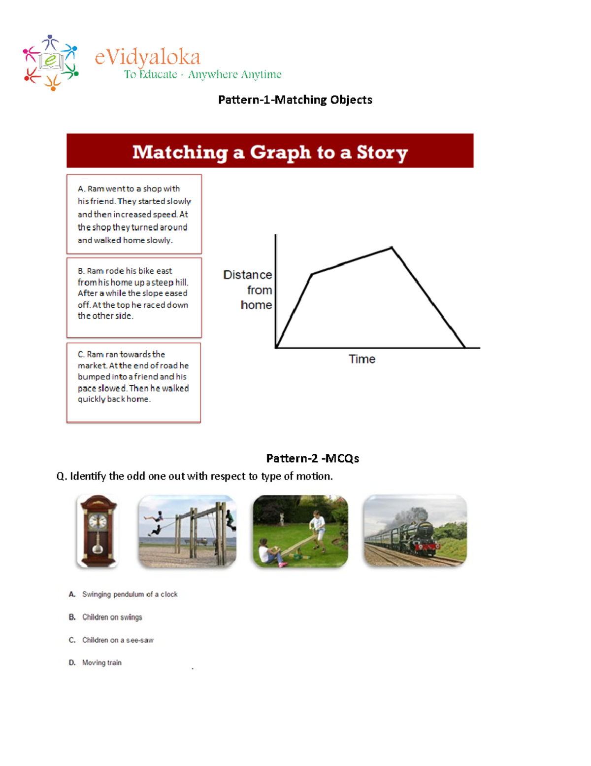 Worksheet Sample - Pattern-1-Matching Objects Pattern-2 -MCQs Q. Identify the odd one out with ...