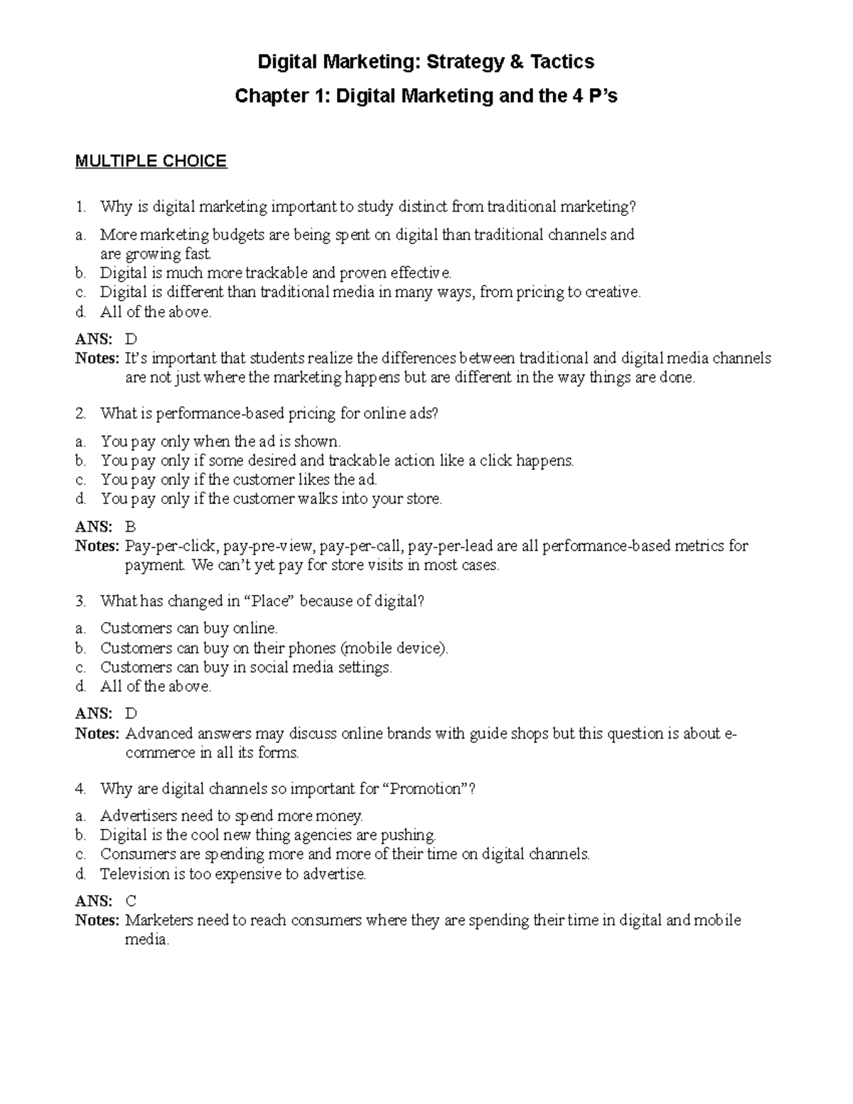 Chapter 1 test bank - Digital Marketing: Strategy & Tactics Chapter 1 ...