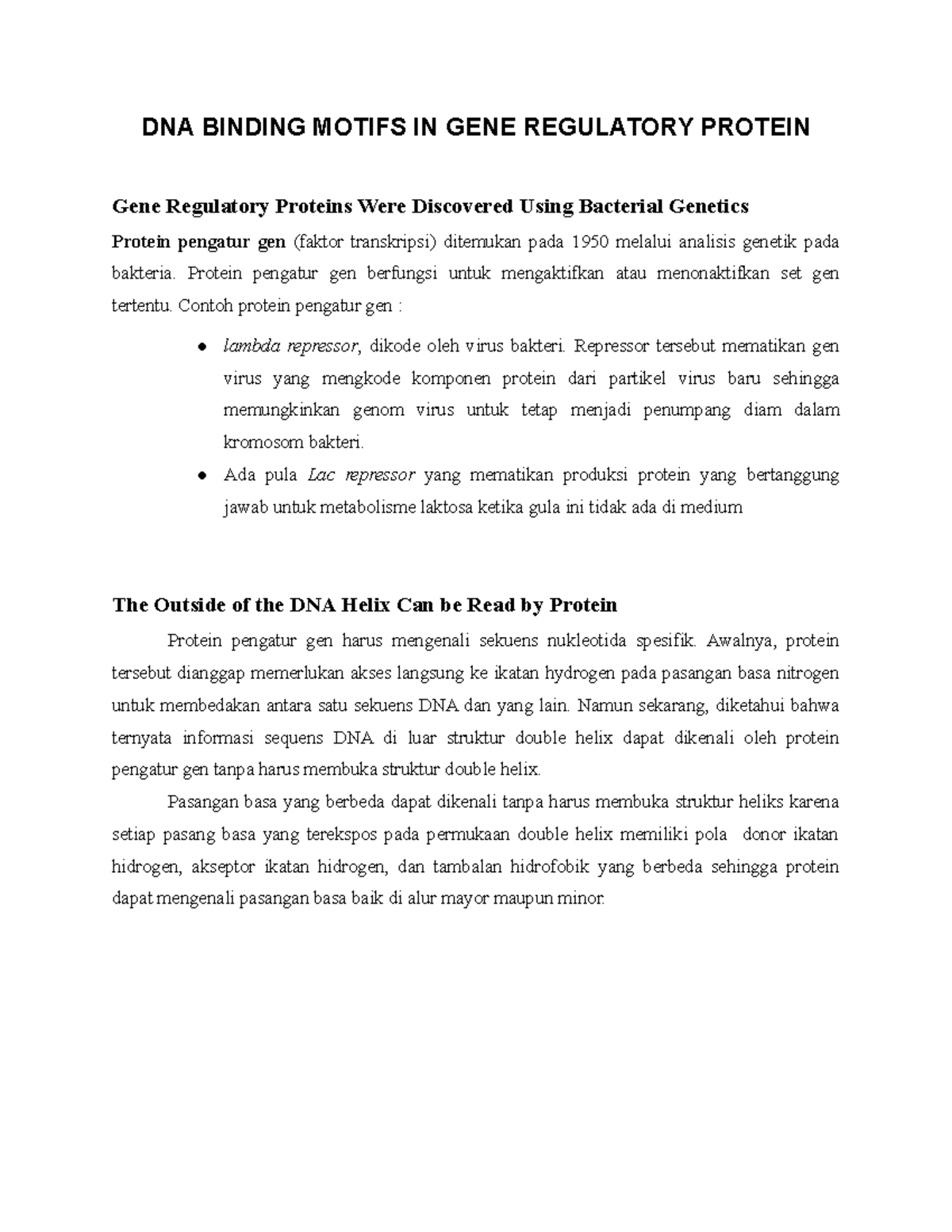 Biologi Sel - DNA- Binding Motifs IN GENE Regulatory Protein - DNA BINDING MOTIFS IN GENE ...