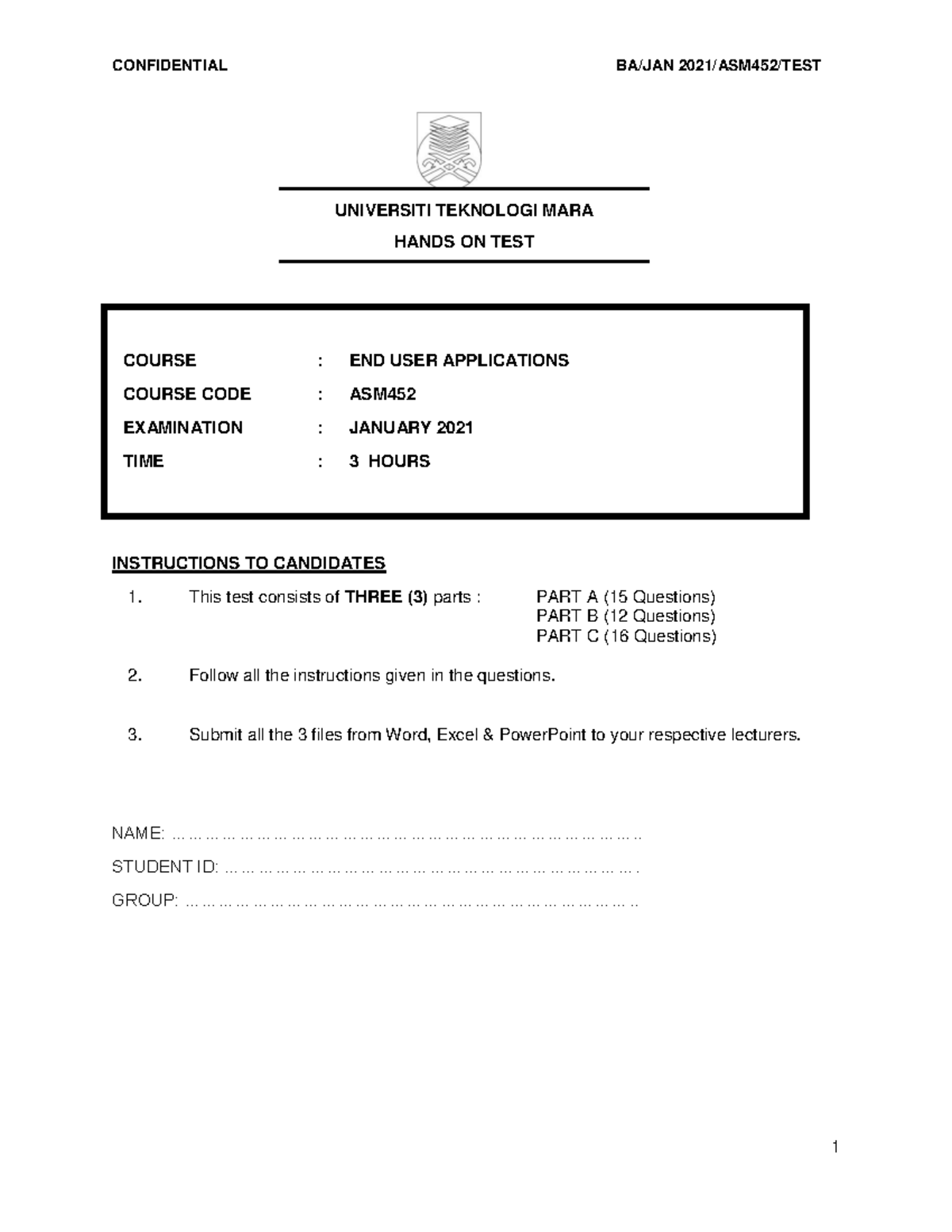 SET 3 Question - INSTRUCTIONS TO CANDIDATES This test consists of THREE ...