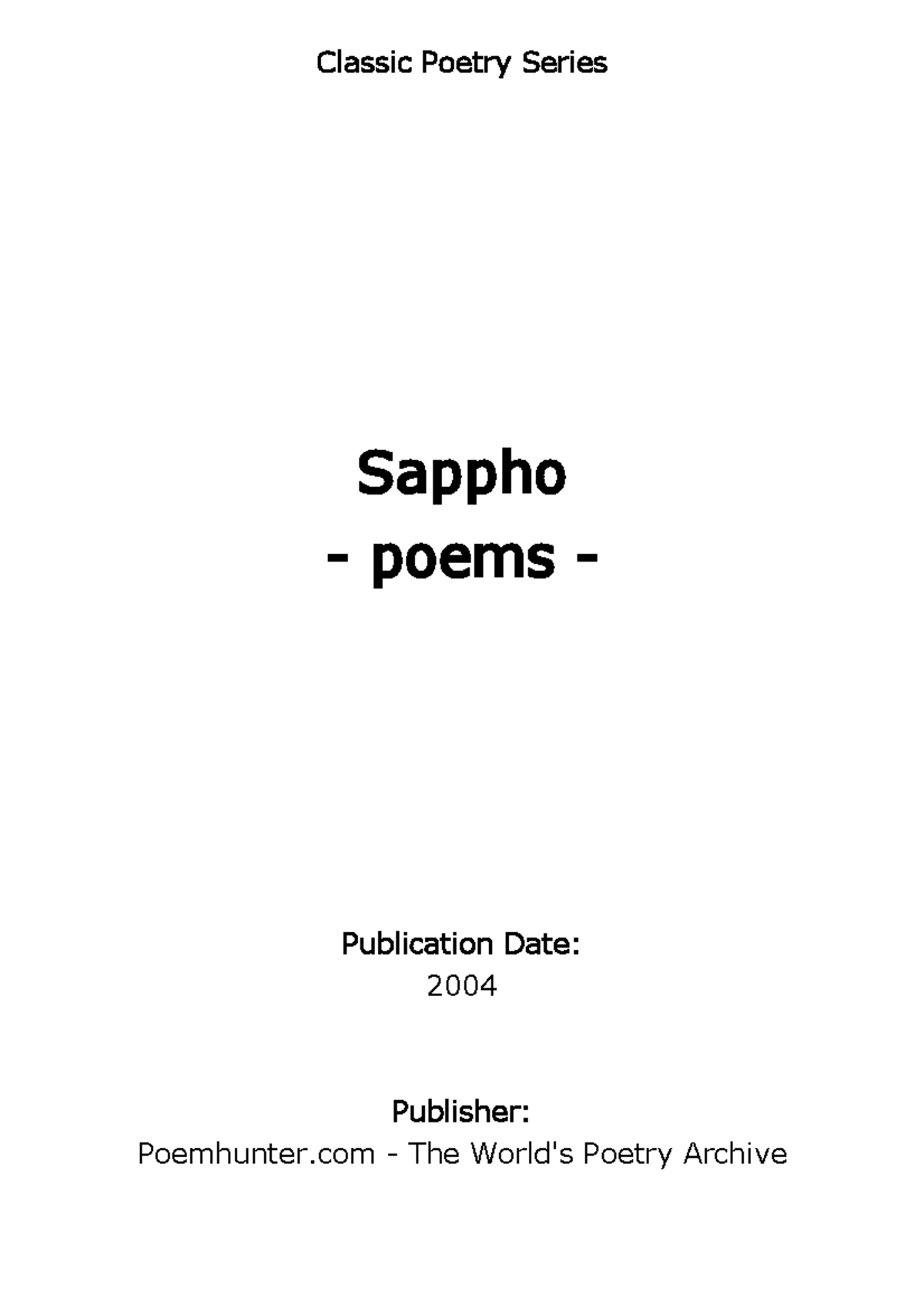 PDF document - Classic Poetry Series Sappho - poems - Publication Date ...