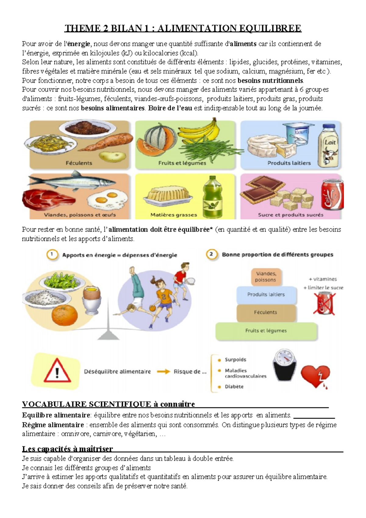 Bilan 1 Equilibre Alimentaire - THEME 2 BILAN 1 : ALIMENTATION ...