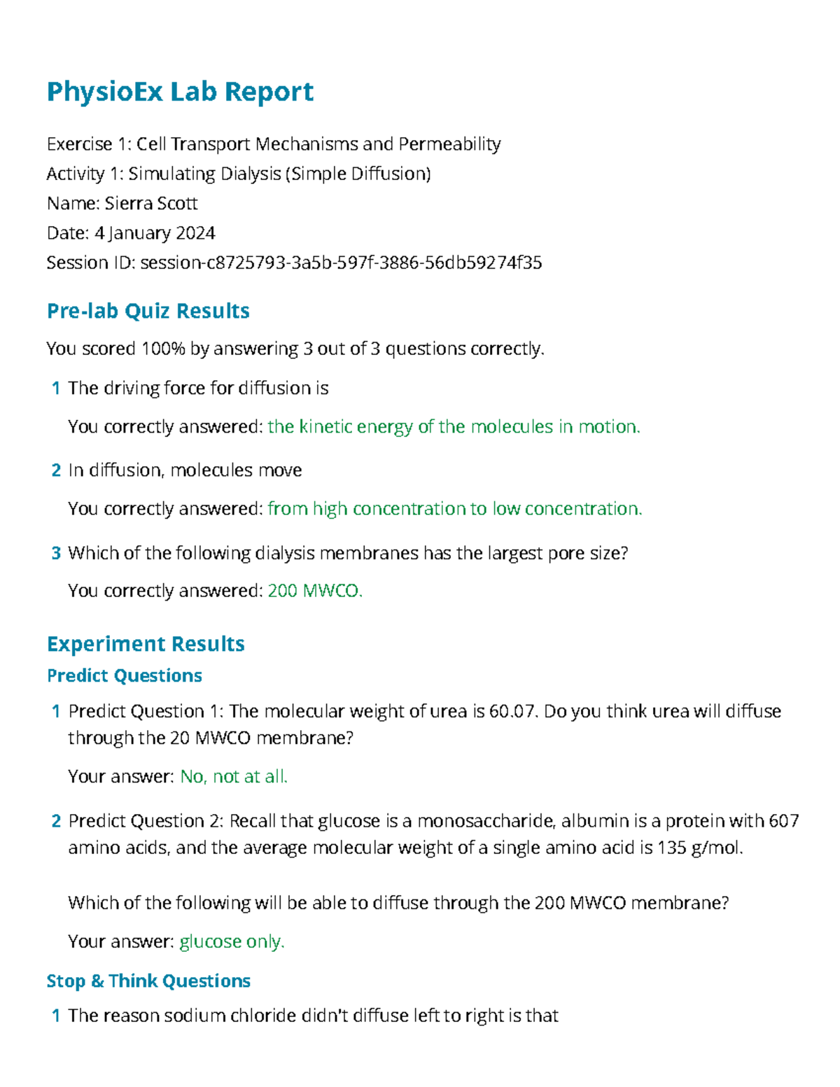 Physio Ex Exercise 1 Activity 1 - PhysioEx Lab Report Exercise 1 : Cell ...