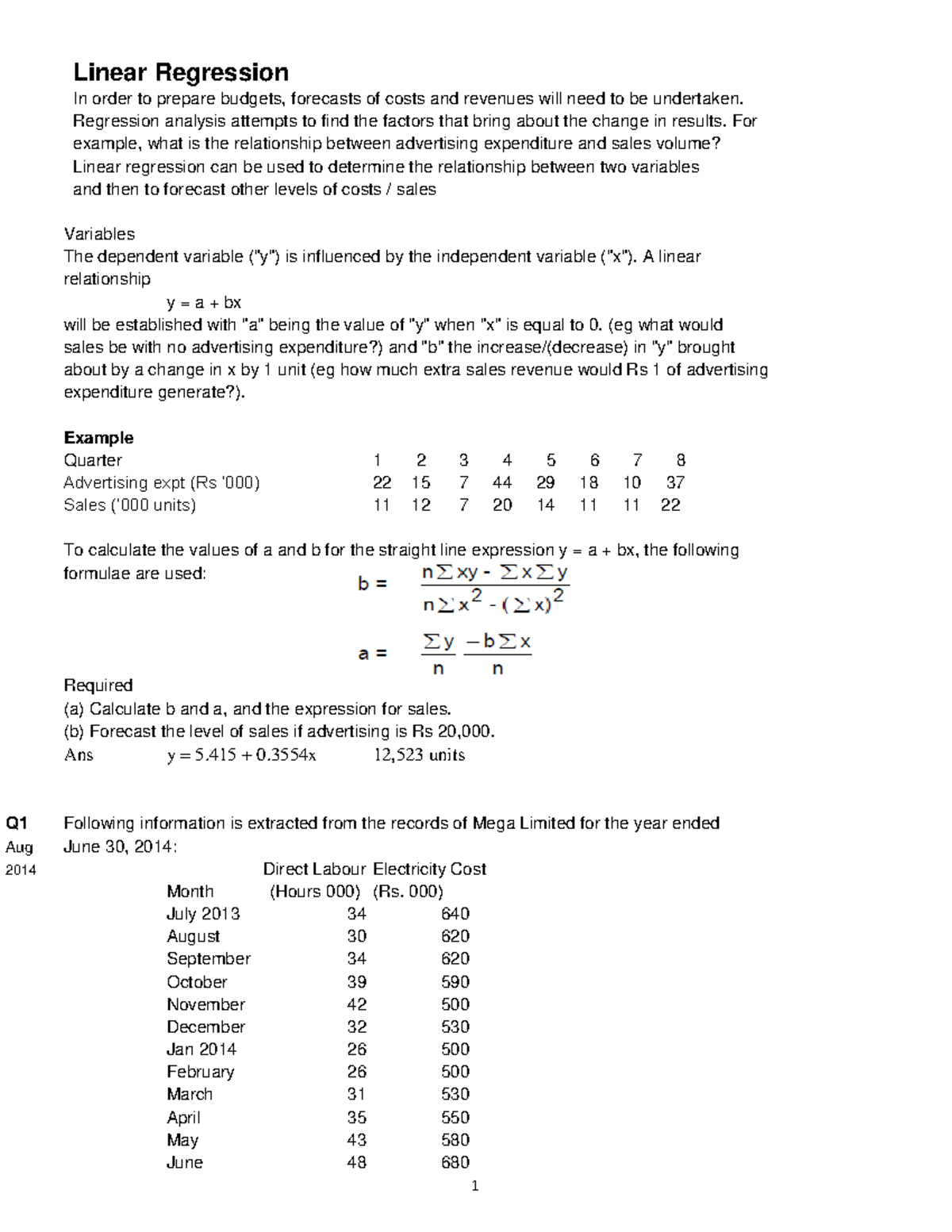Regression and Time Series - Linear Regression In order to prepare ...