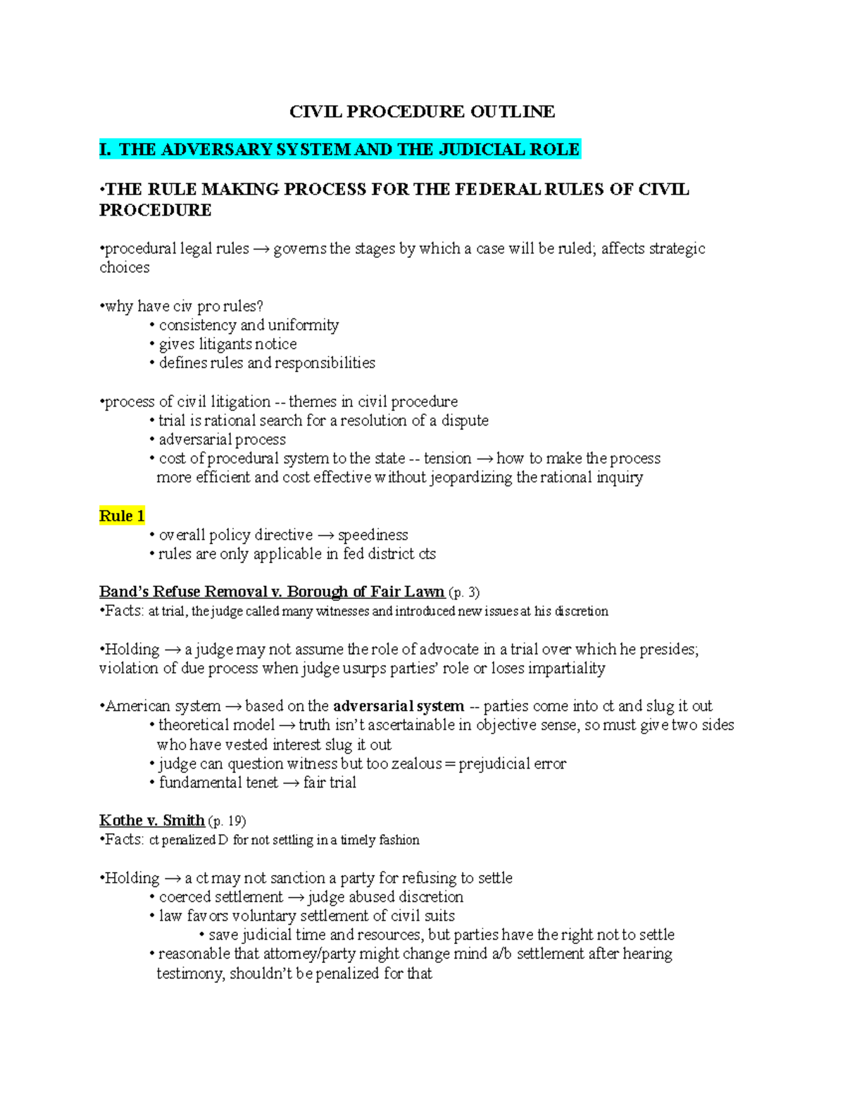 Civil Procedure Outline - Professor Cohen - CIVIL PROCEDURE OUTLINE I ...