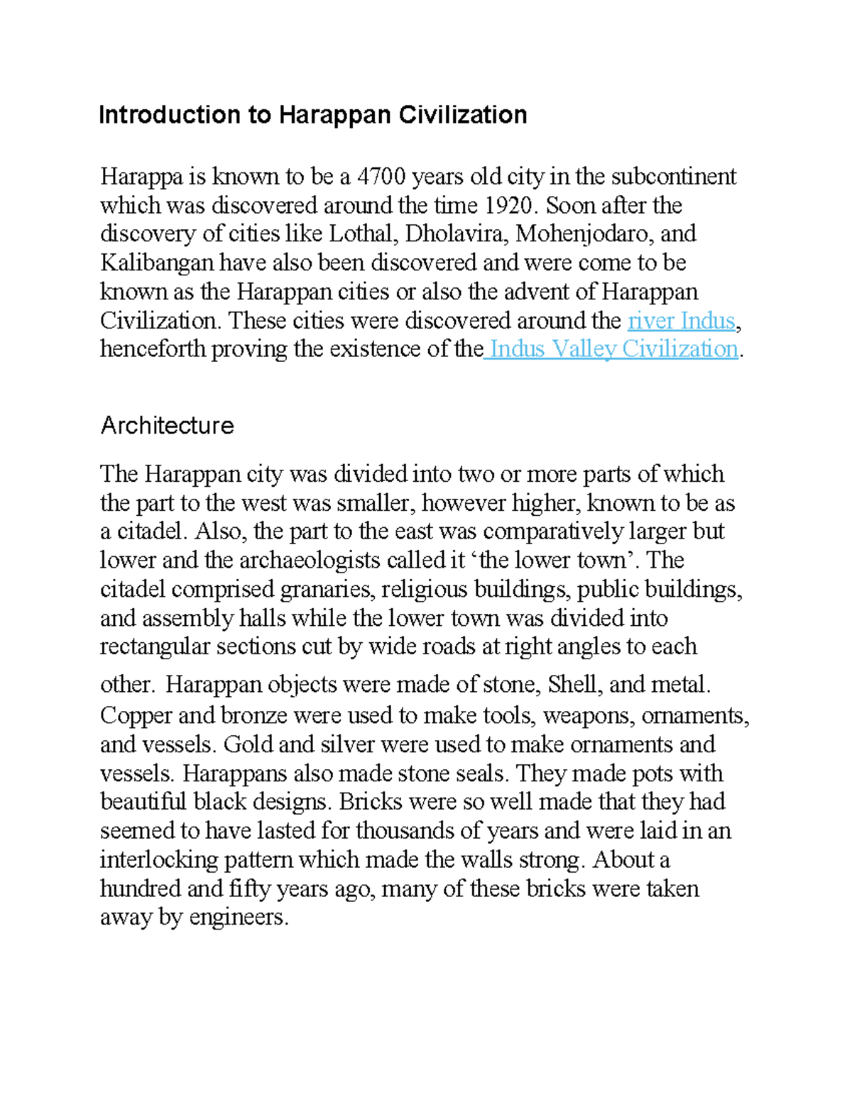 Introduction to Harappan Civilization - Soon after the discovery of ...