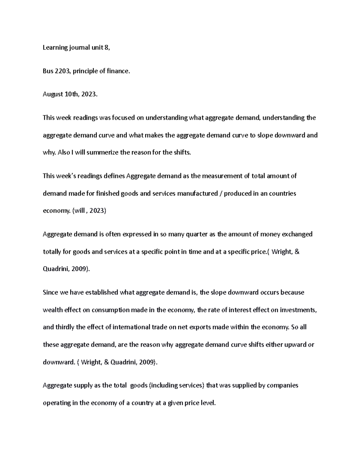 Learning journal unit 8, bus 2203 - Learning journal unit 8, Bus 2203, principle of finance ...