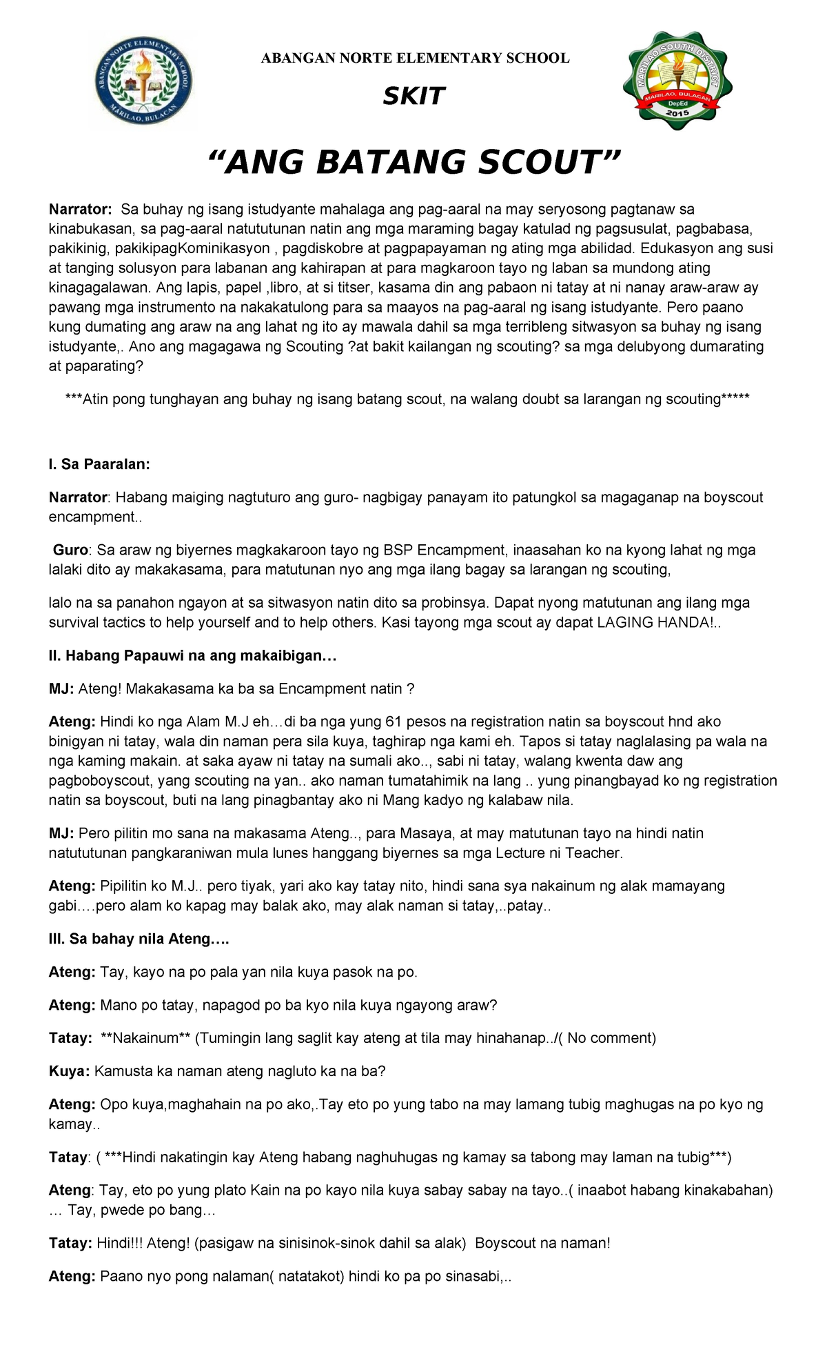 ANG Batang Scout - ABANGAN NORTE ELEMENTARY SCHOOL SKIT “ANG BATANG ...