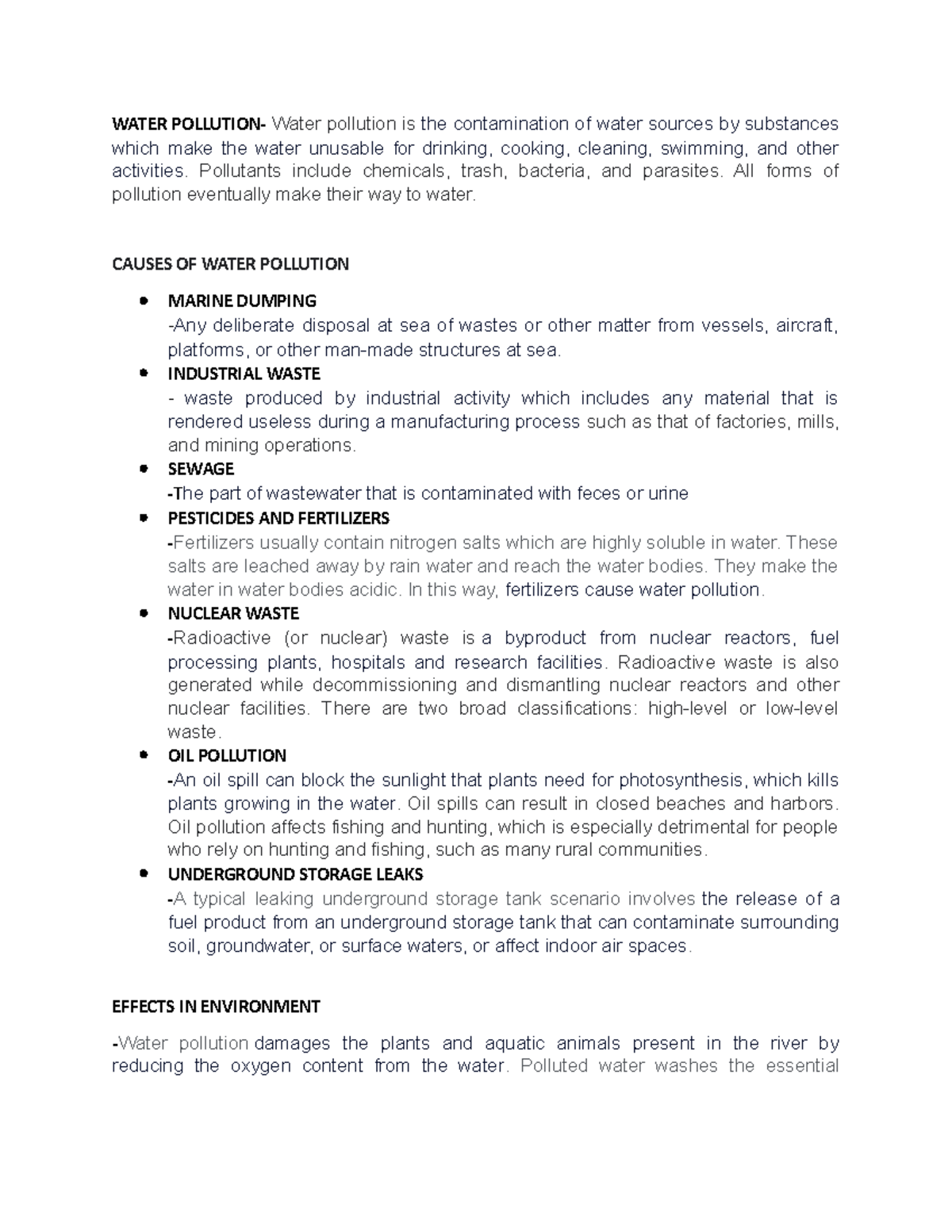 Water Pollution - Pollutants include chemicals, trash, bacteria, and ...