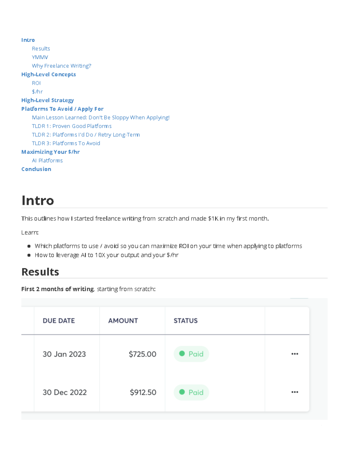 Freelance Income Secrets - Intro Results YMMV Why Freelance Writing ...