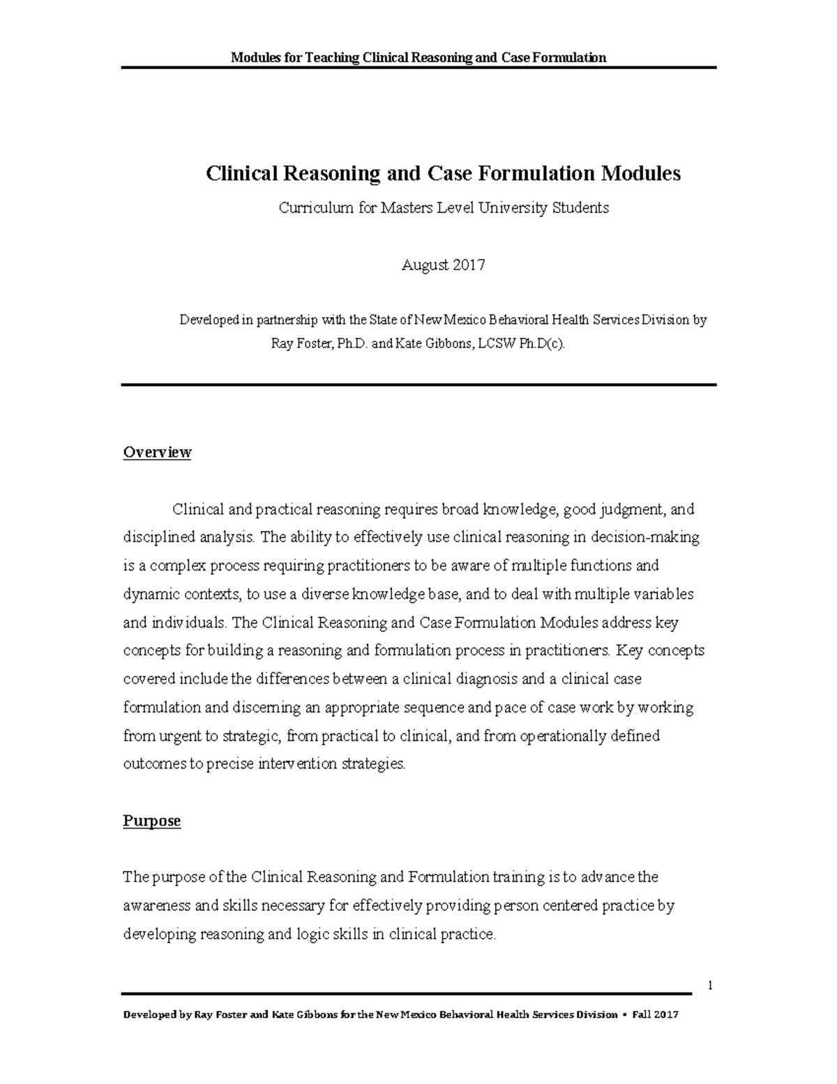 Clinical Reasoning Curriculum outline final - 1 Clinical Reasoning and ...