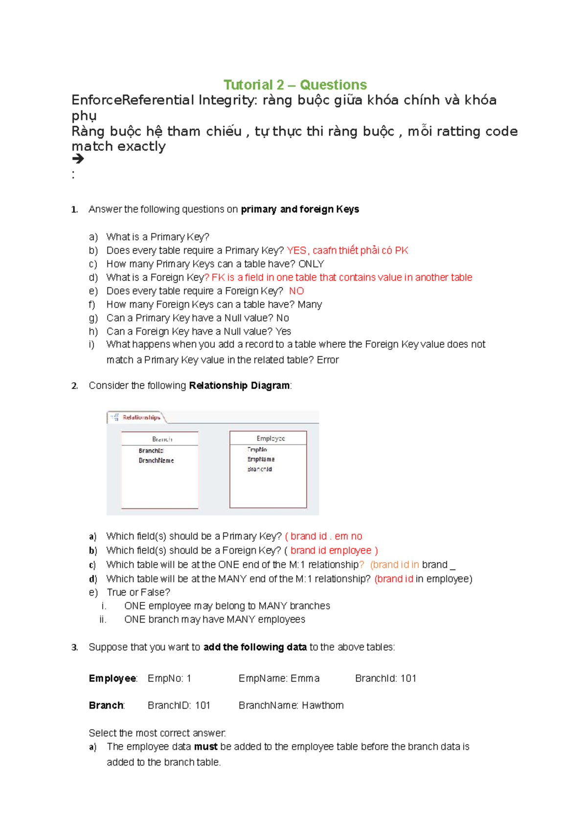 Topic 2 Lecture Tutorial Discussion Questions Tutorial 2 Questions Enforcereferential