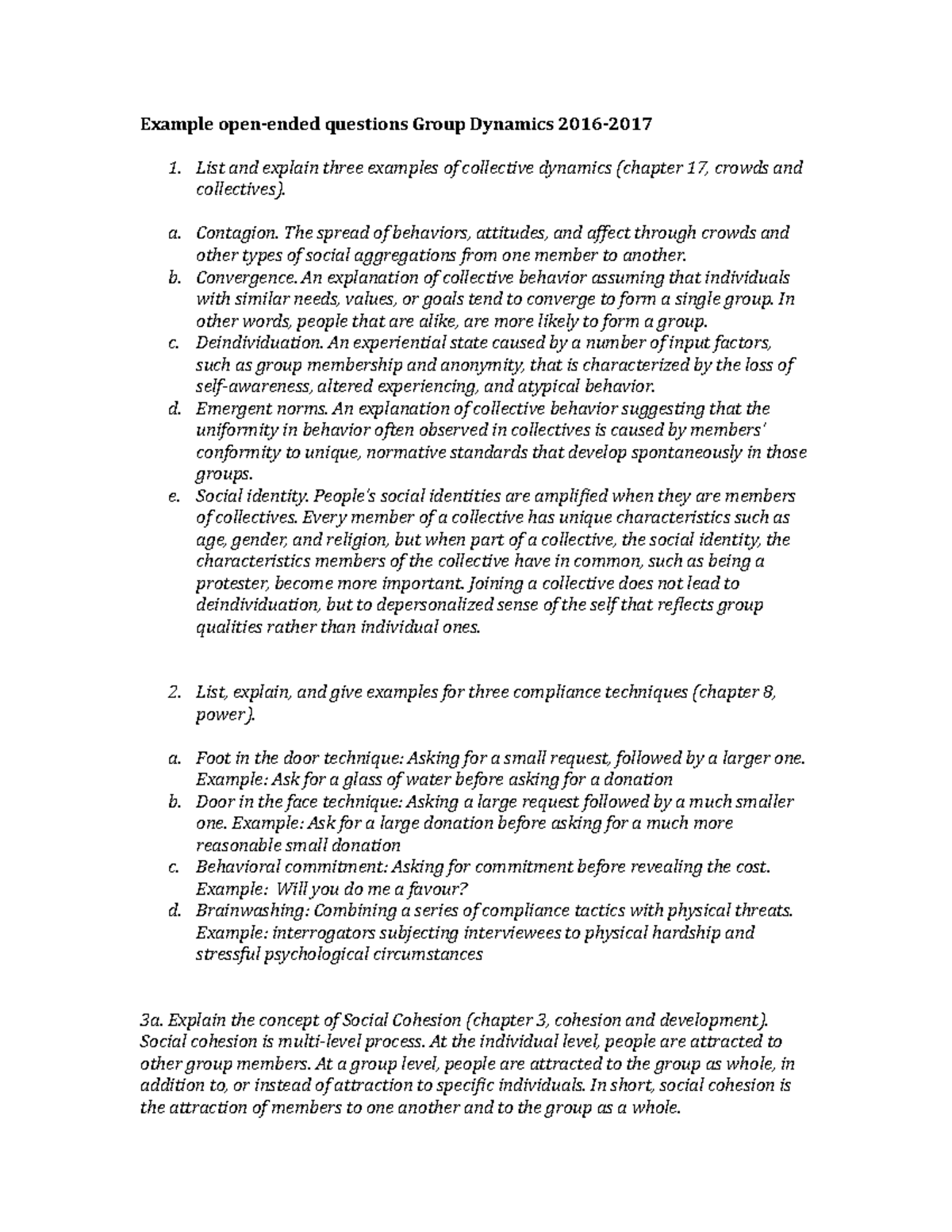 Practice open-ended exam questions group dyanamics - Example questions ...