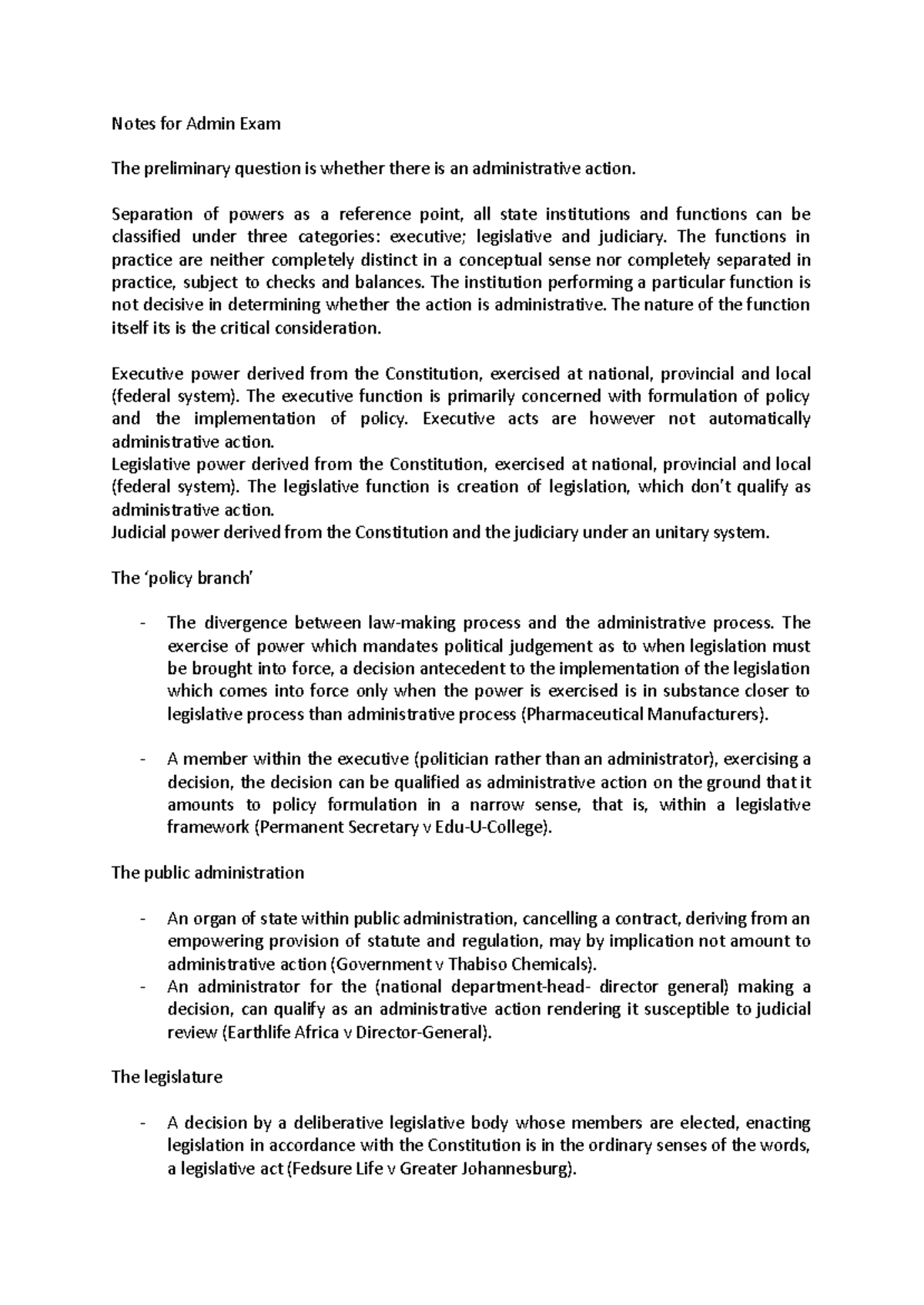 Admin notes for Exam - Notes for Admin Exam The preliminary question is ...