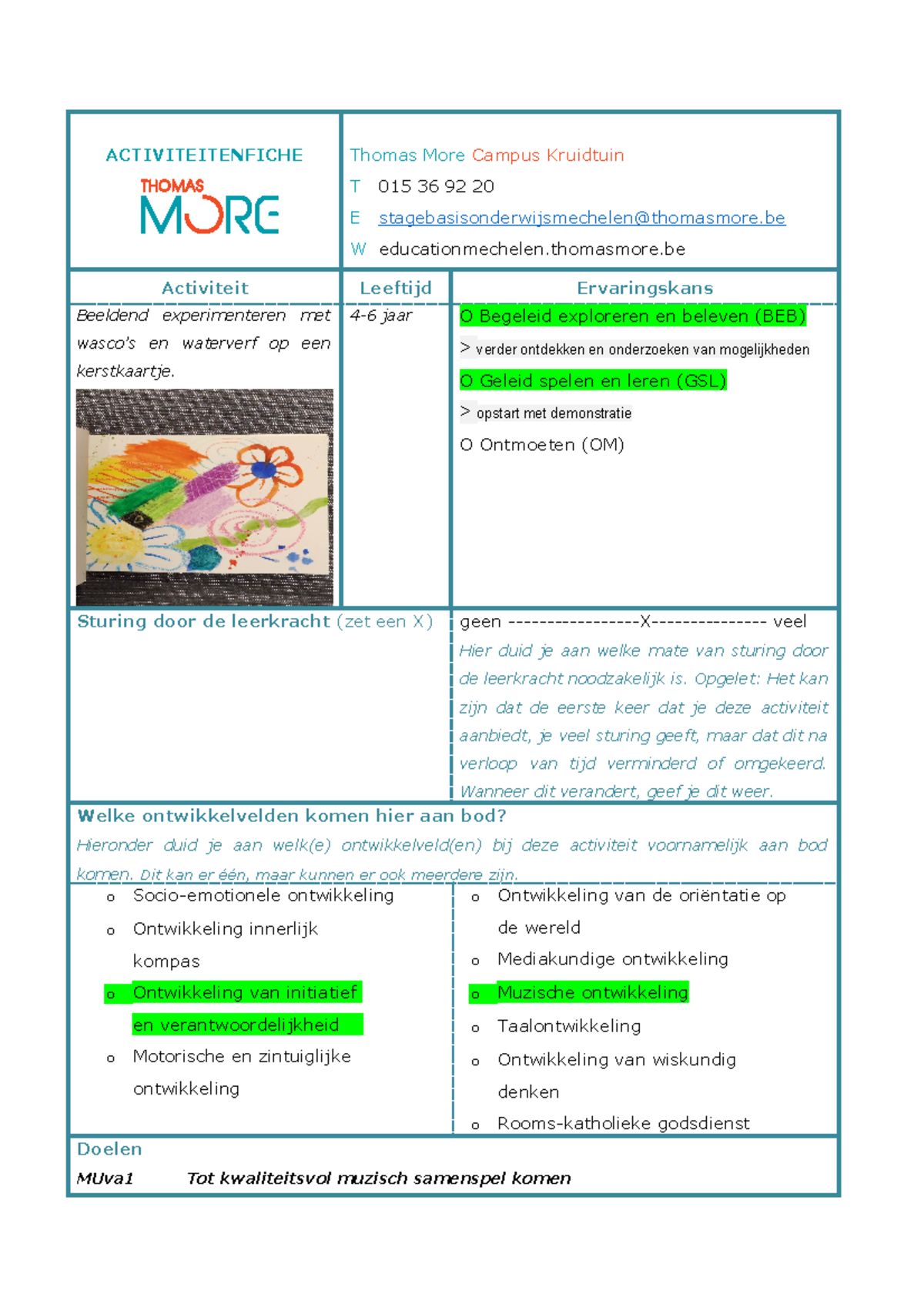 Activiteit Kerstkaartjes maken - ACTIVITEITENFICHE Thomas More Campus Kruidtuin T 015 36 92 20 E ...