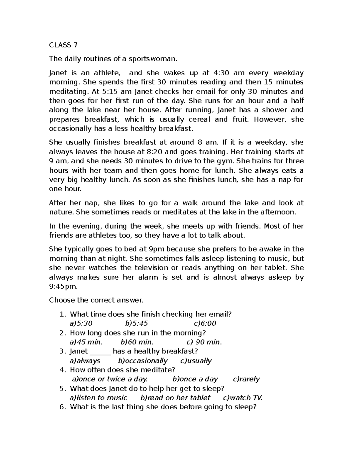 Class 7 - Material de repaso - CLASS 7 The daily routines of a ...