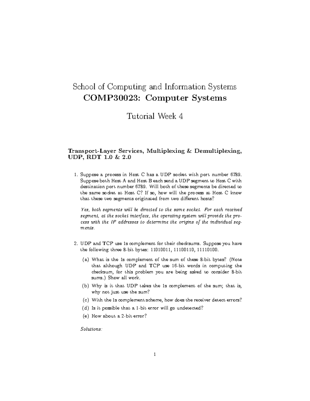 Tutorial Solutions For Week 4 Computer Systems School Of Computing