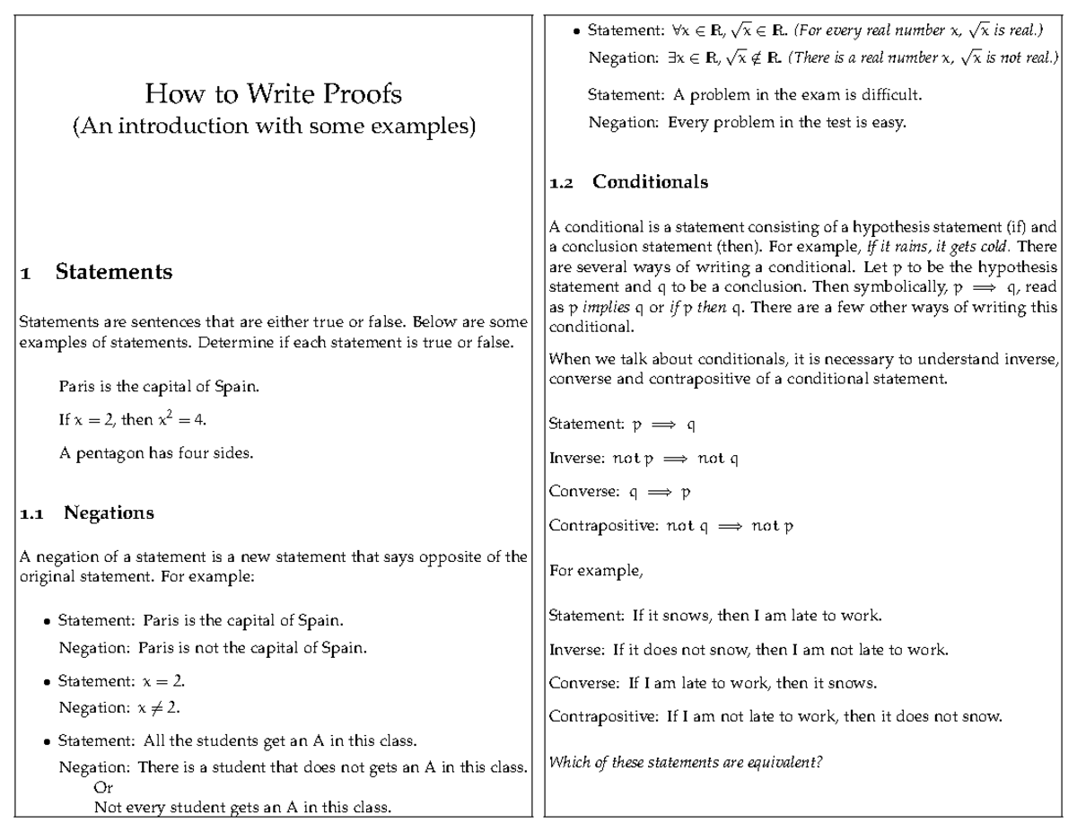 Intro Proofs - Analysis - How to Write Proofs (An introduction with some examples) 1 Statements ...