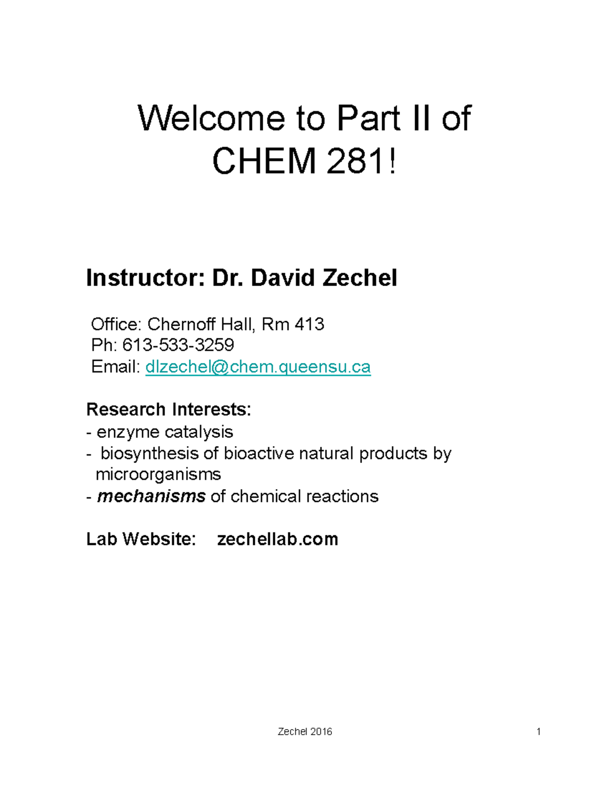 Organic Chemistry Lecture Notes - Welcome to Part II of CHEM 281 ...