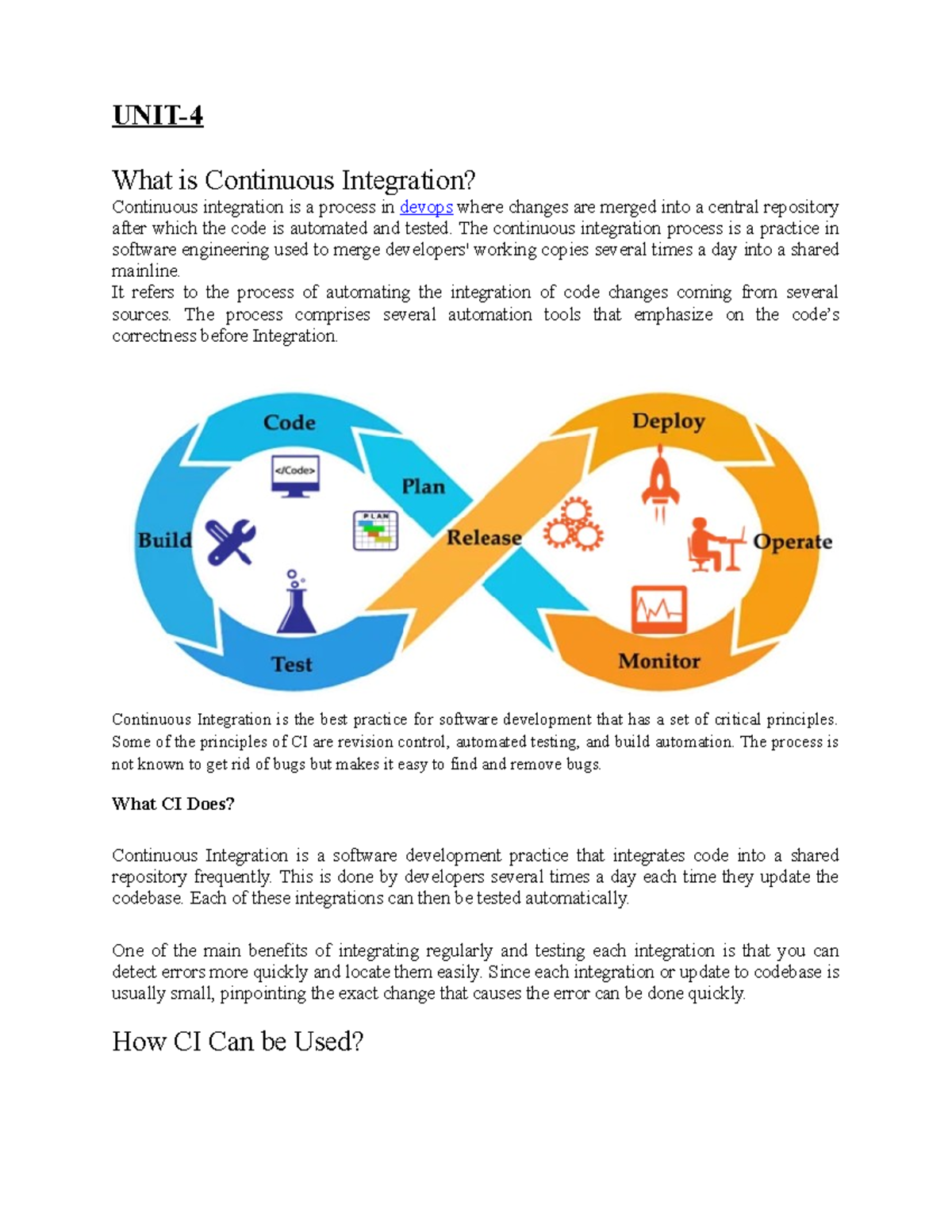 Unit-4 - UNIT- What is Continuous Integration? Continuous integration ...