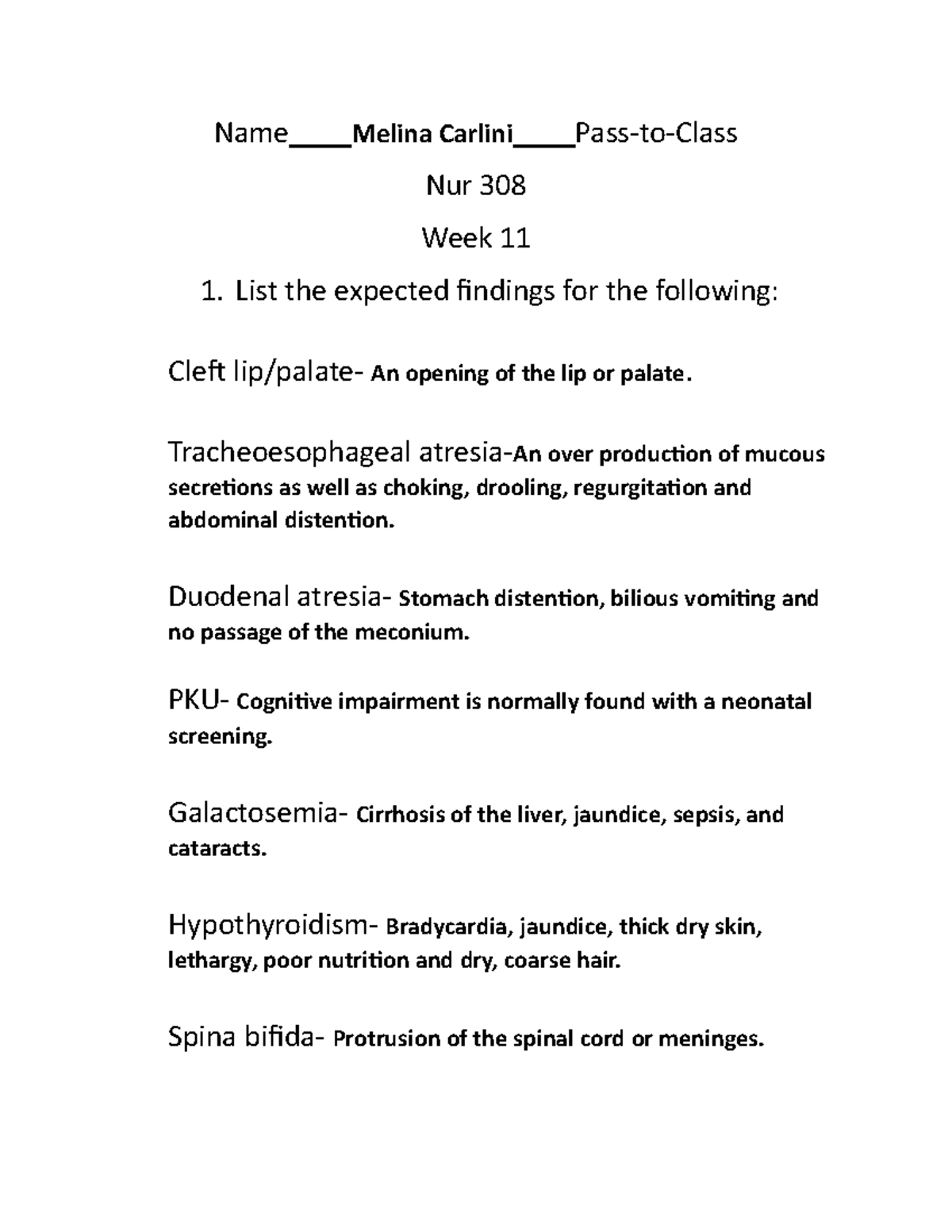 pass to class every week of the semester - Name____Melina Carlini ...