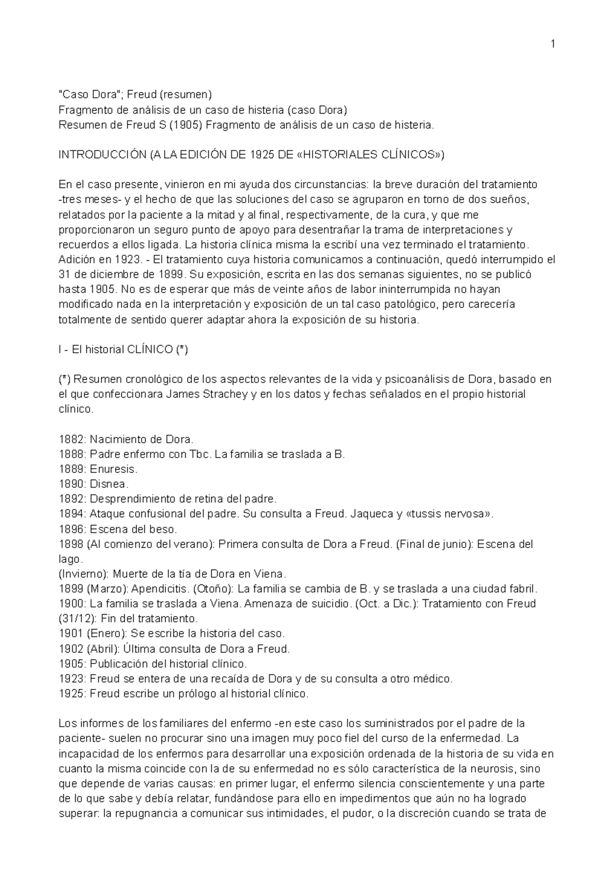 Caso Dora Freud - "Caso Dora"; Freud (resumen) Fragmento de análisis de ...