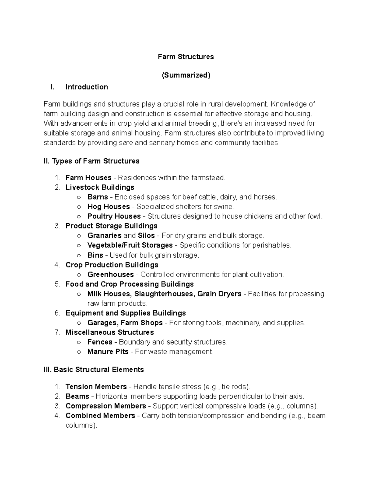Farm Structure - Farm Structures (Summarized) I. Introduction Farm ...