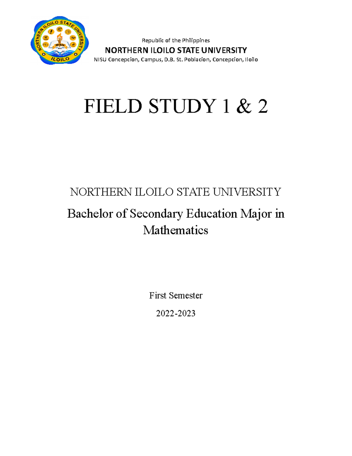 Field Study 1 - ..ahshs - NORTHERN ILOILO STATE UNIVERSITY NISU ...