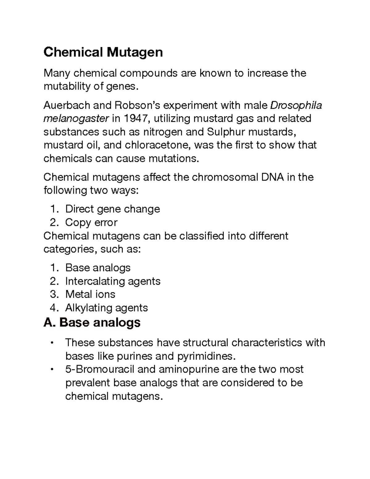 Bio 34 - Notes - Chemical Mutagen Many chemical compounds are known to ...