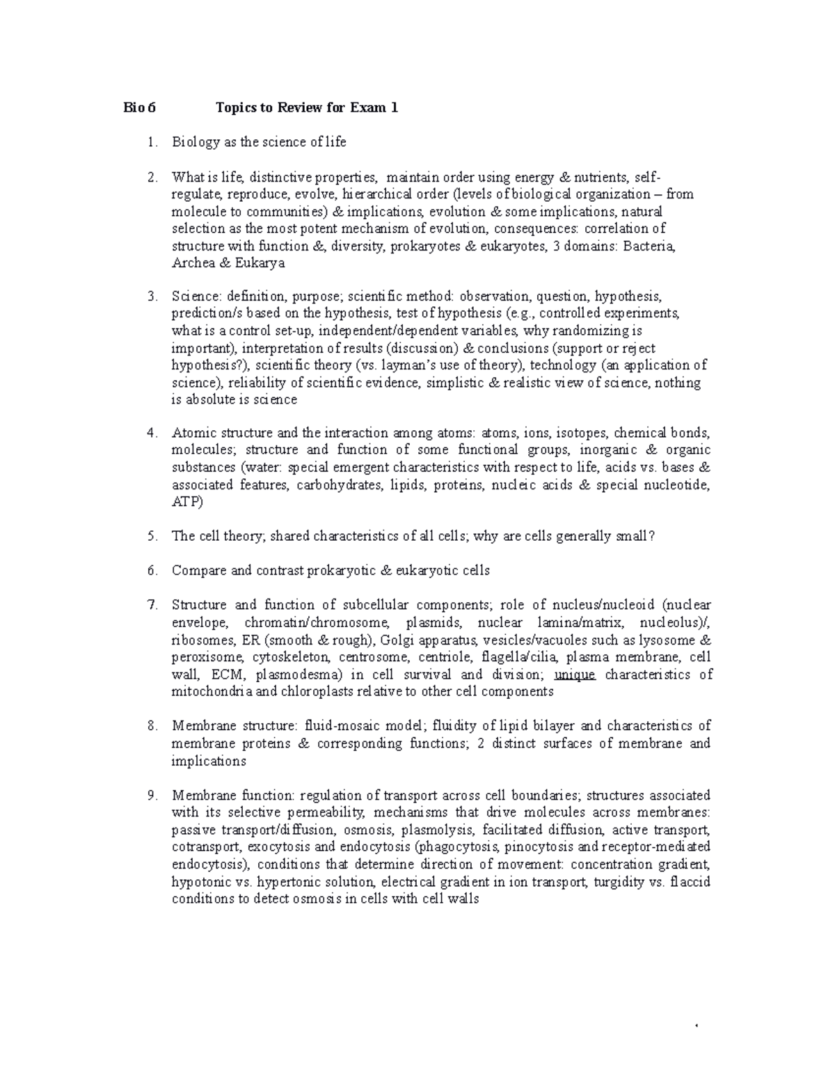 Review Topics for Exam1 - Bio 6 Topics to Review for Exam 1 Biology as ...