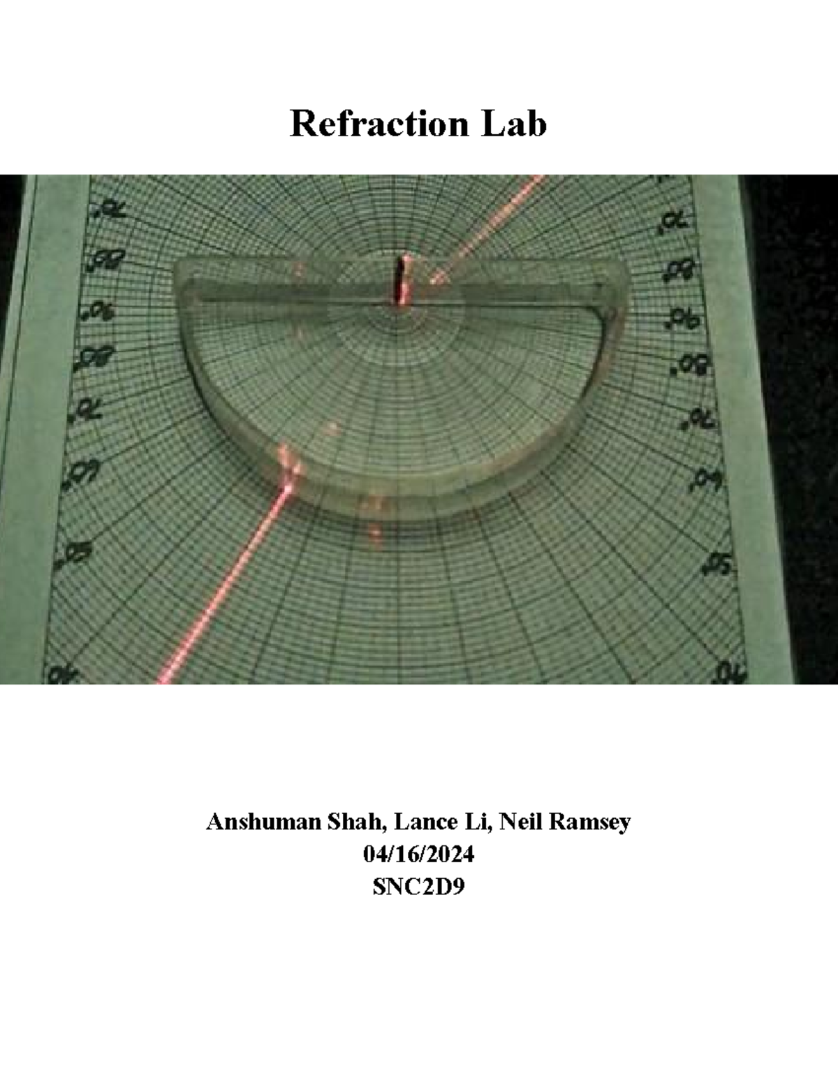 Refraction Lab (SNC2D9) - Refraction Lab Anshuman Shah, Lance Li, Neil ...