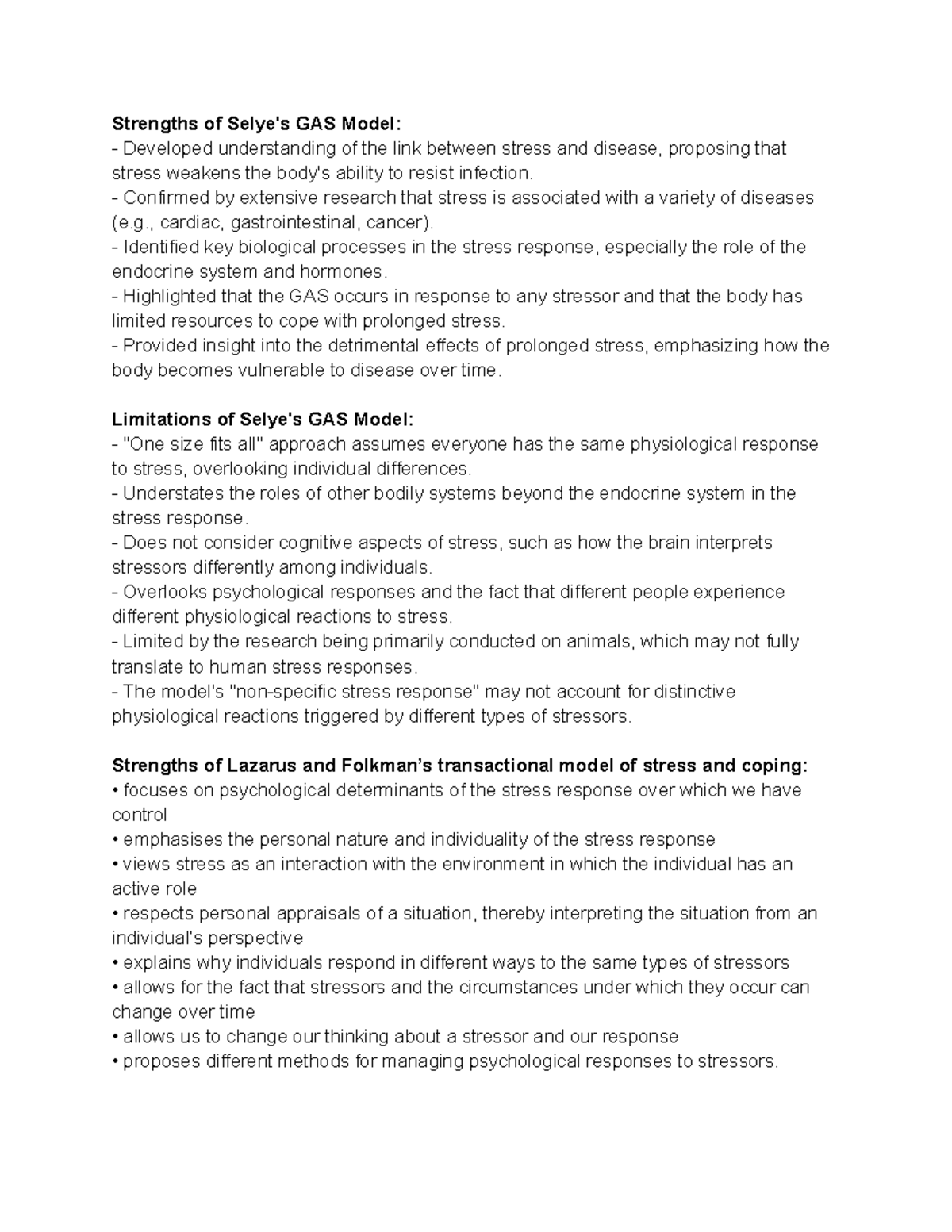 Strengths and Limitations in Psychology - Strengths of Selye's GAS ...