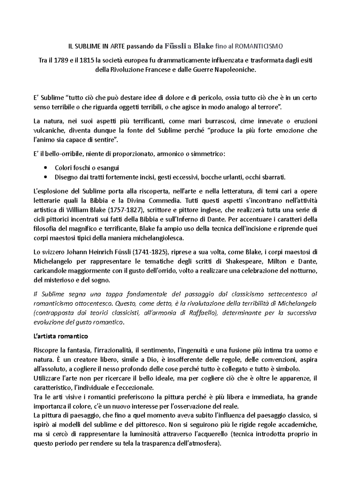IL Sublime IN ARTE passando da Füssli a Blake fino al Romanticismo - IL ...