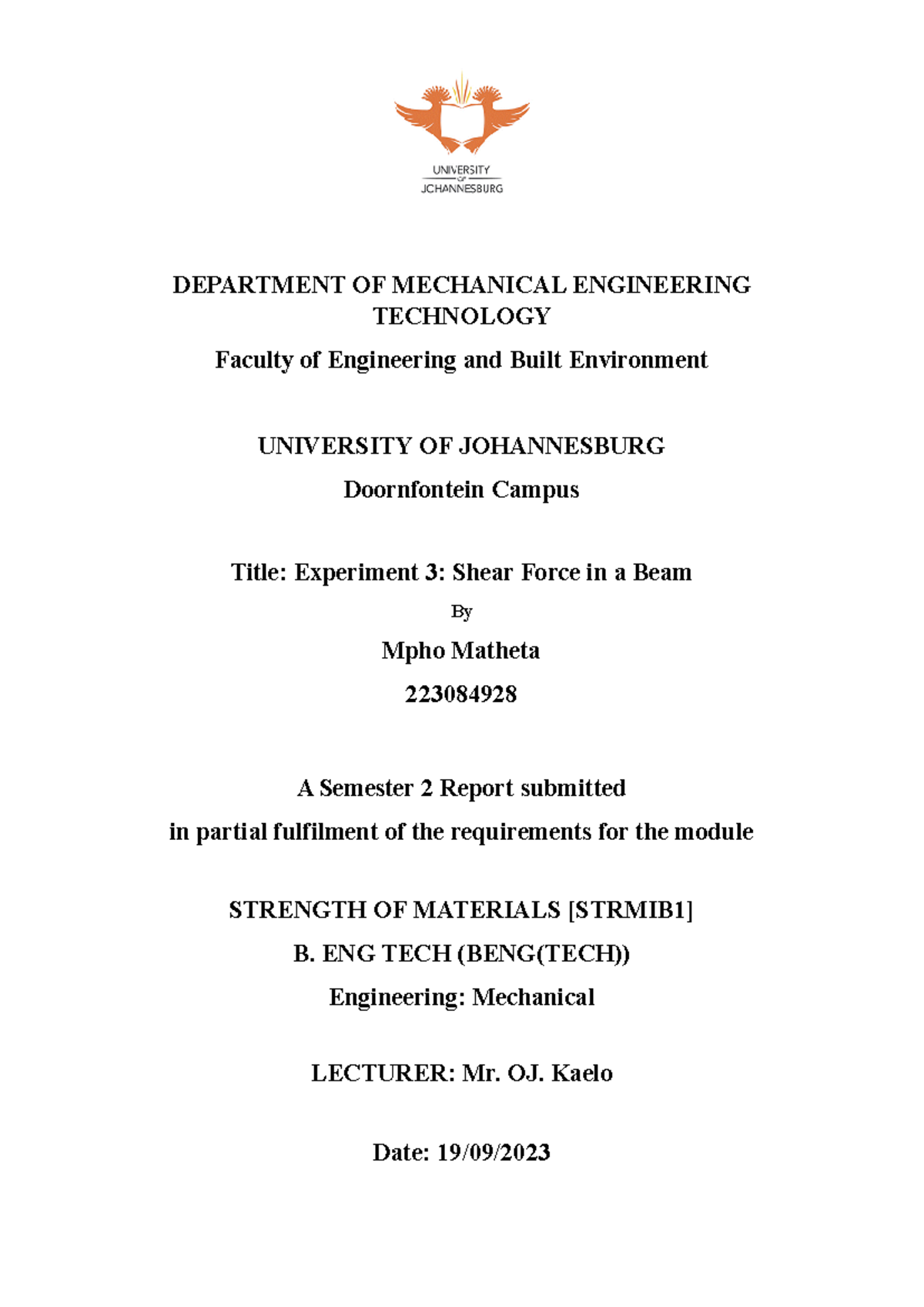 Experiment 3 LAB Report - DEPARTMENT OF MECHANICAL ENGINEERING ...