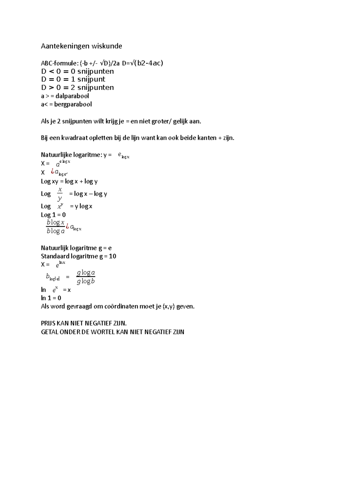 Aantekeningen wiskunde toets 1 - Aantekeningen wiskunde ABC-formule ...