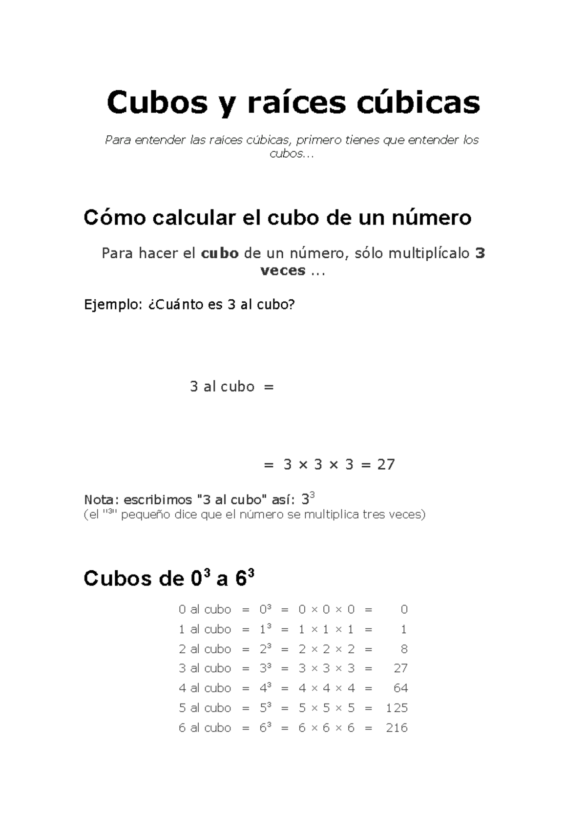 Cubos y raices cubicas - aaa - Cubos y raíces cúbicas Para entender las ...