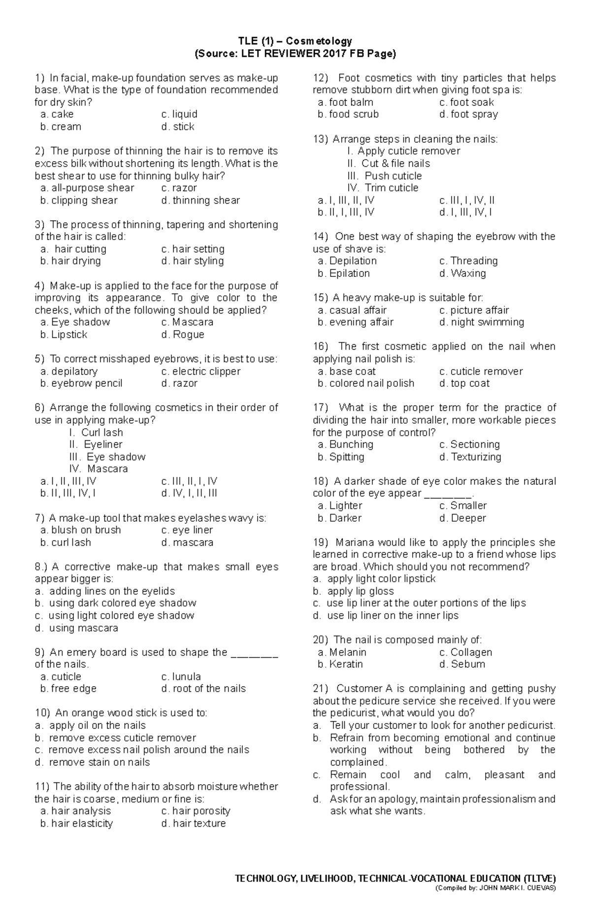 TLTVE LET Reviewer Compiled by JOHN MARK I. CUEVAS - TECHNOLOGY ...