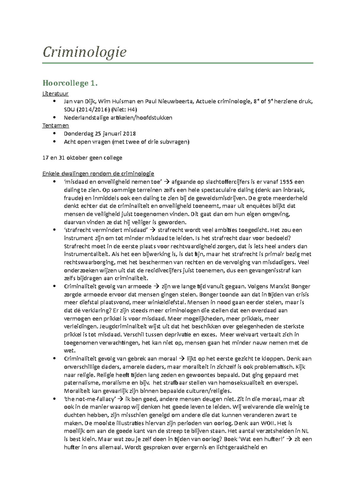 Criminologie Hoorcolleges - Literatuur Jan van Dijk, Wim Huisman en ...