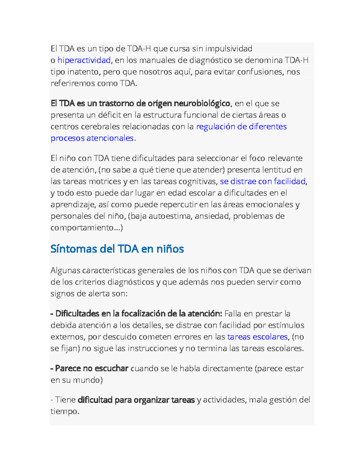 El TDA es un tipo de TDA - El TDA es un trastorno de origen ...