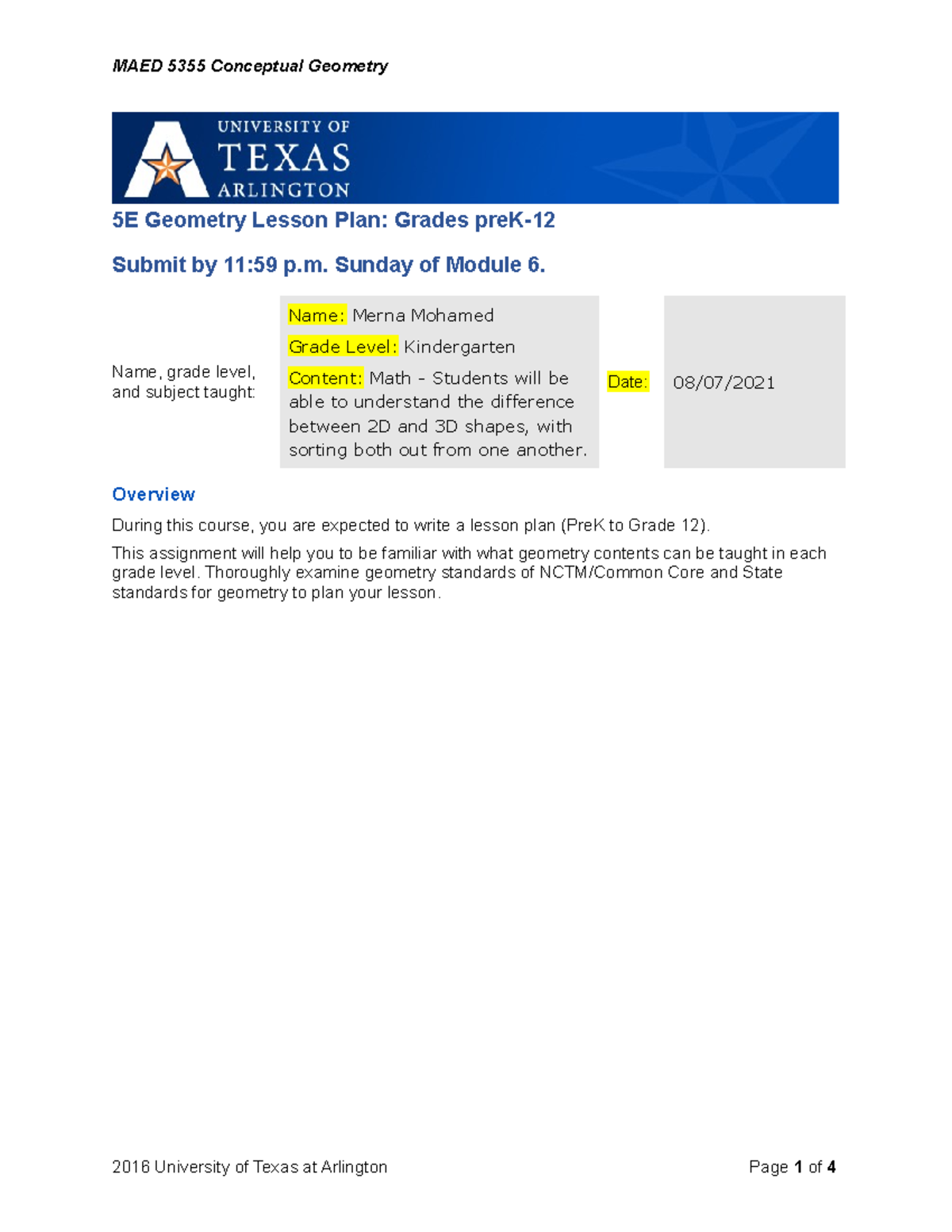 MAED 5355 Lesson Plan - MAED 5355 - UT Arlington - Studocu