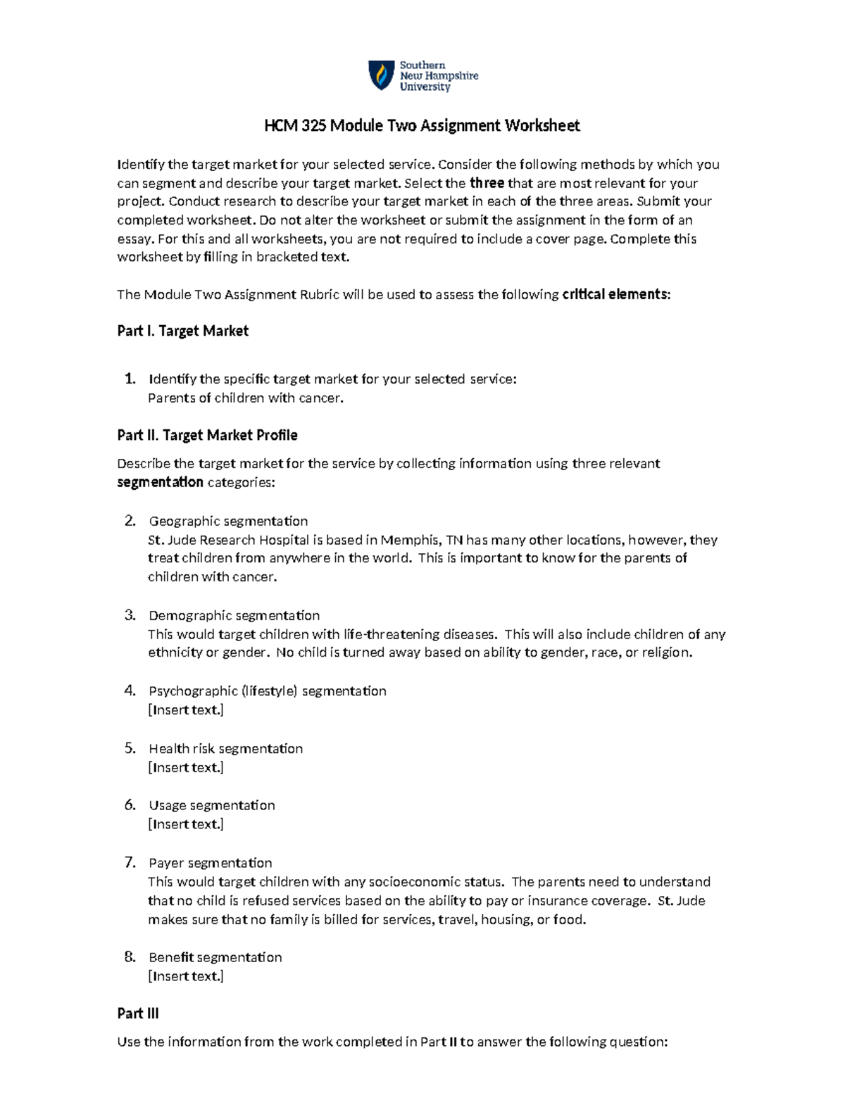 2-1 Assignment: Target Market Profile - HCM 325 Module Two Assignment ...