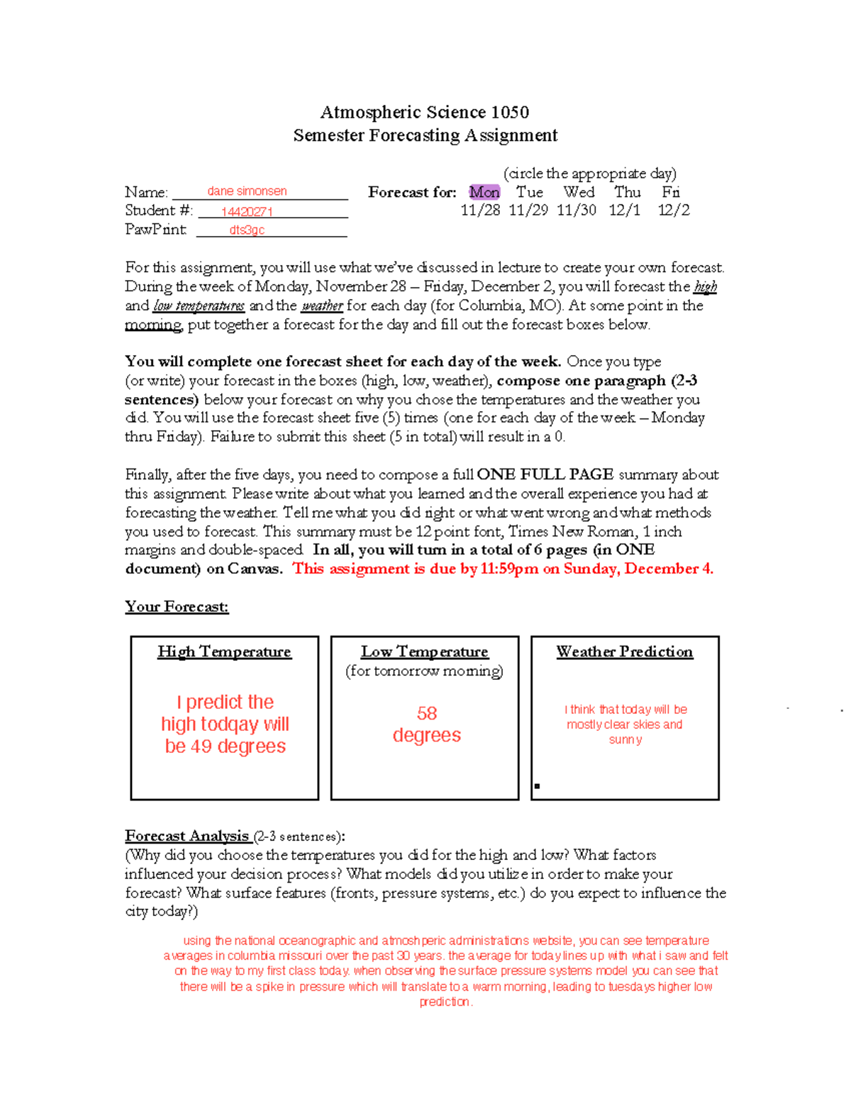 Atmospheric Science 1050 - Semester Forecasting Assignment ...