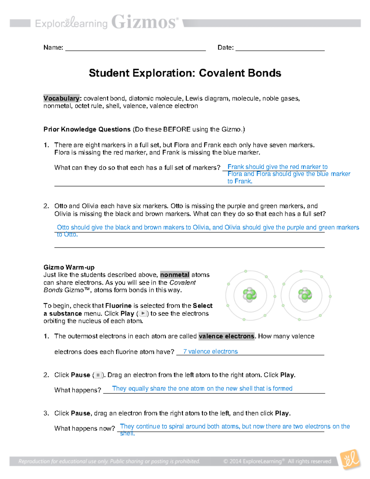 Covalent Bonds Student Gizmo - Name ...