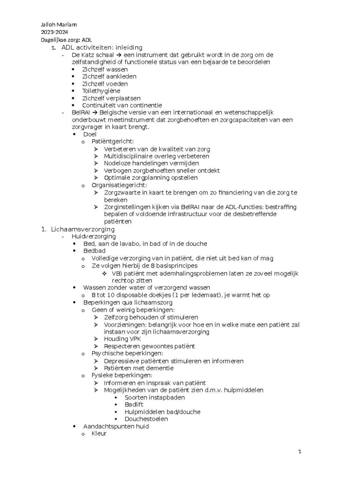 Sv adl - Samenvatting Zorgthema 1: dagelijkse zorg - 2023- Dagelijkse ...