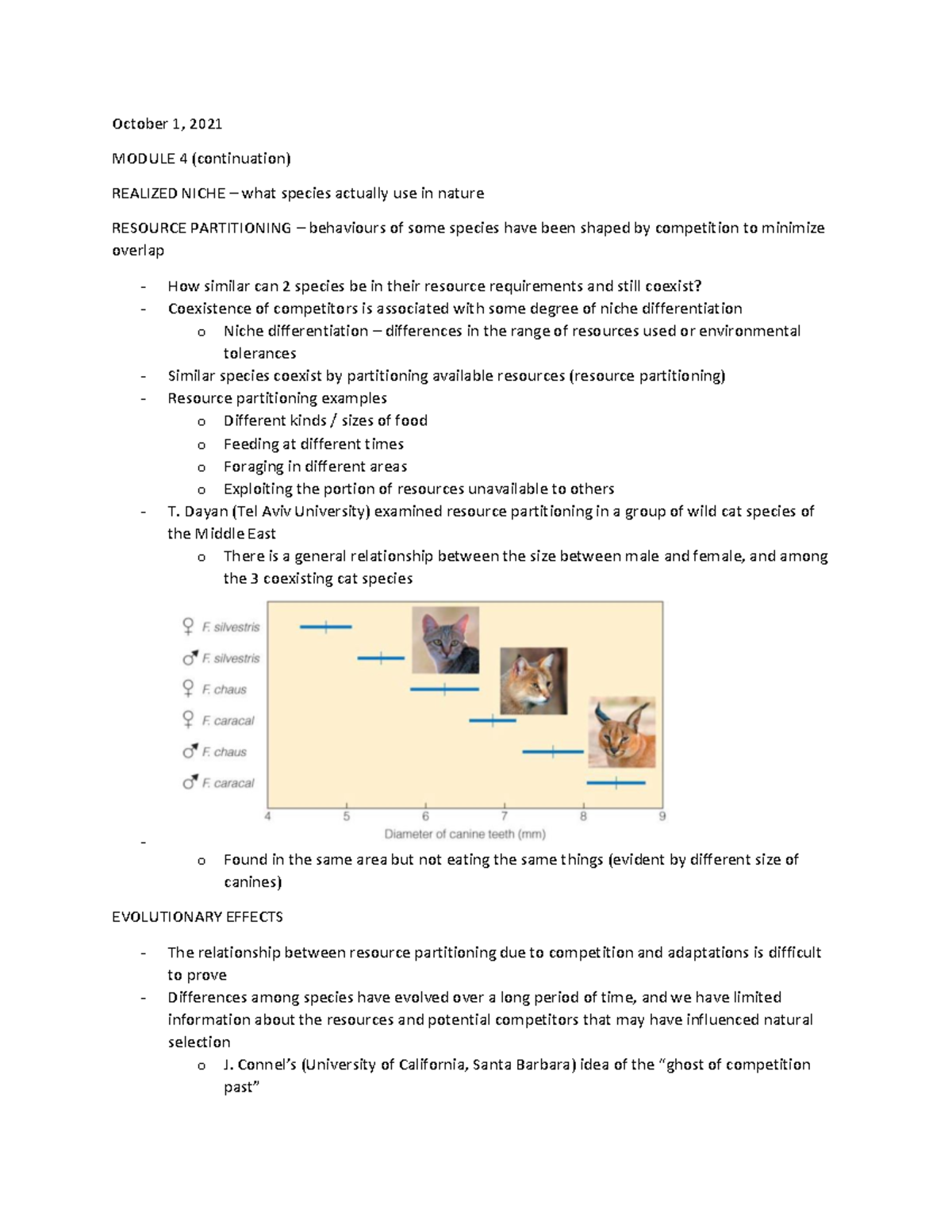 October 1 - realized niche, resource partitioning, evolutionary effects - October 1, 2021 MODULE ...